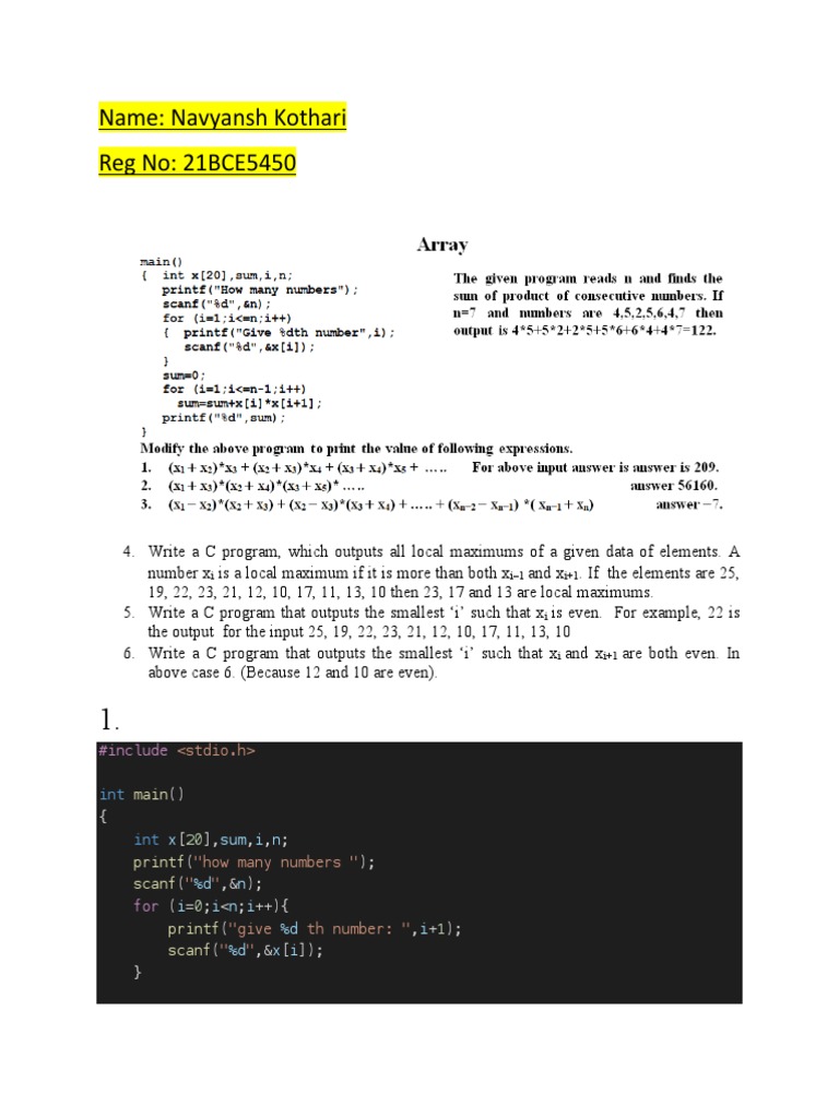 21BCE5450 Navyansh DSA Lab 1 | PDF | Computer Programming | Computing