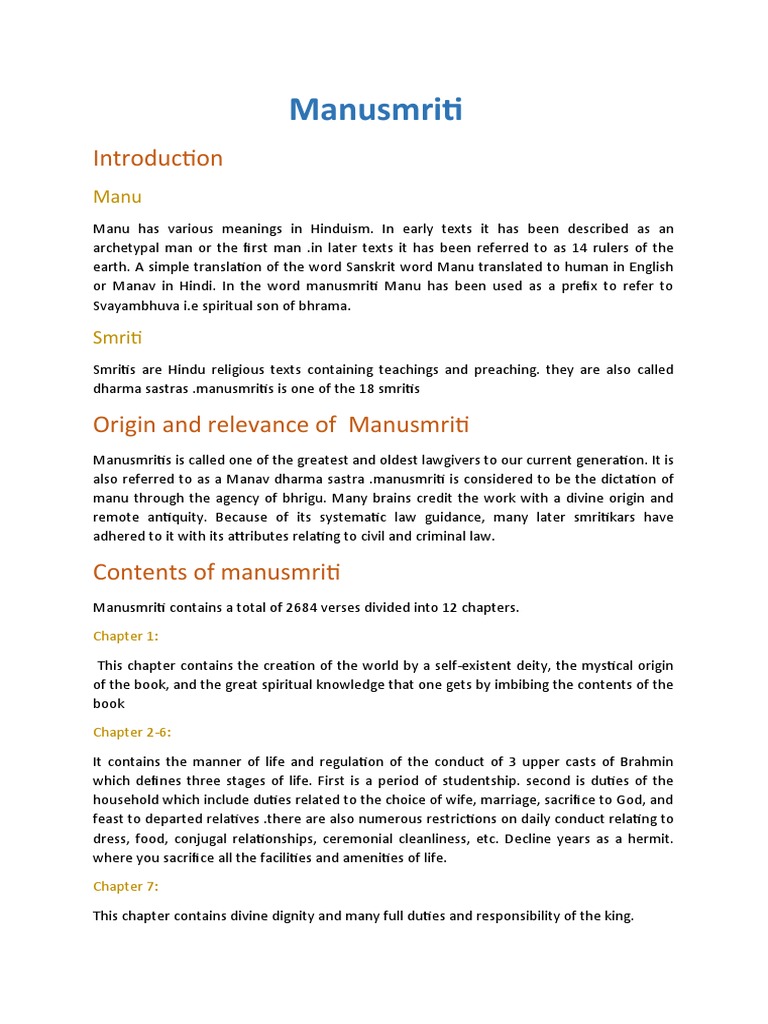 Manusmriti | PDF | Religious Belief And Doctrine | Indian Religions