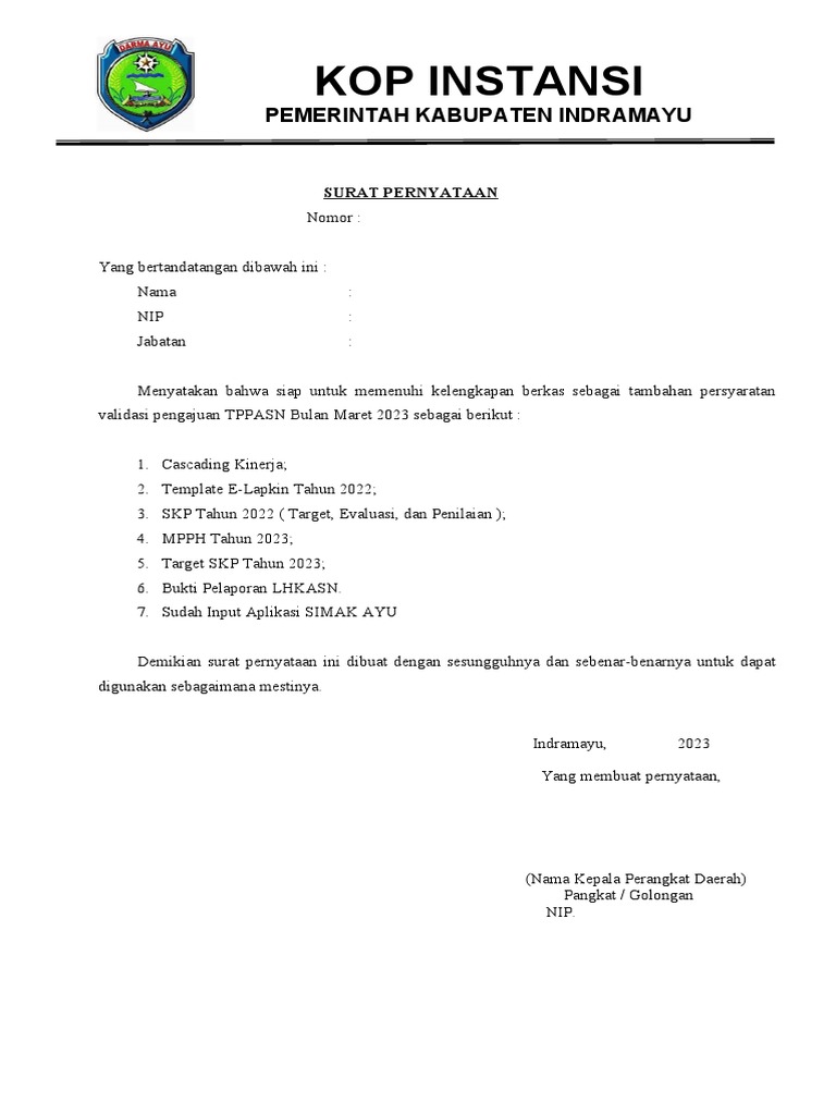 Surat Pernyataan Pengajuan Tppasn 2023 | PDF