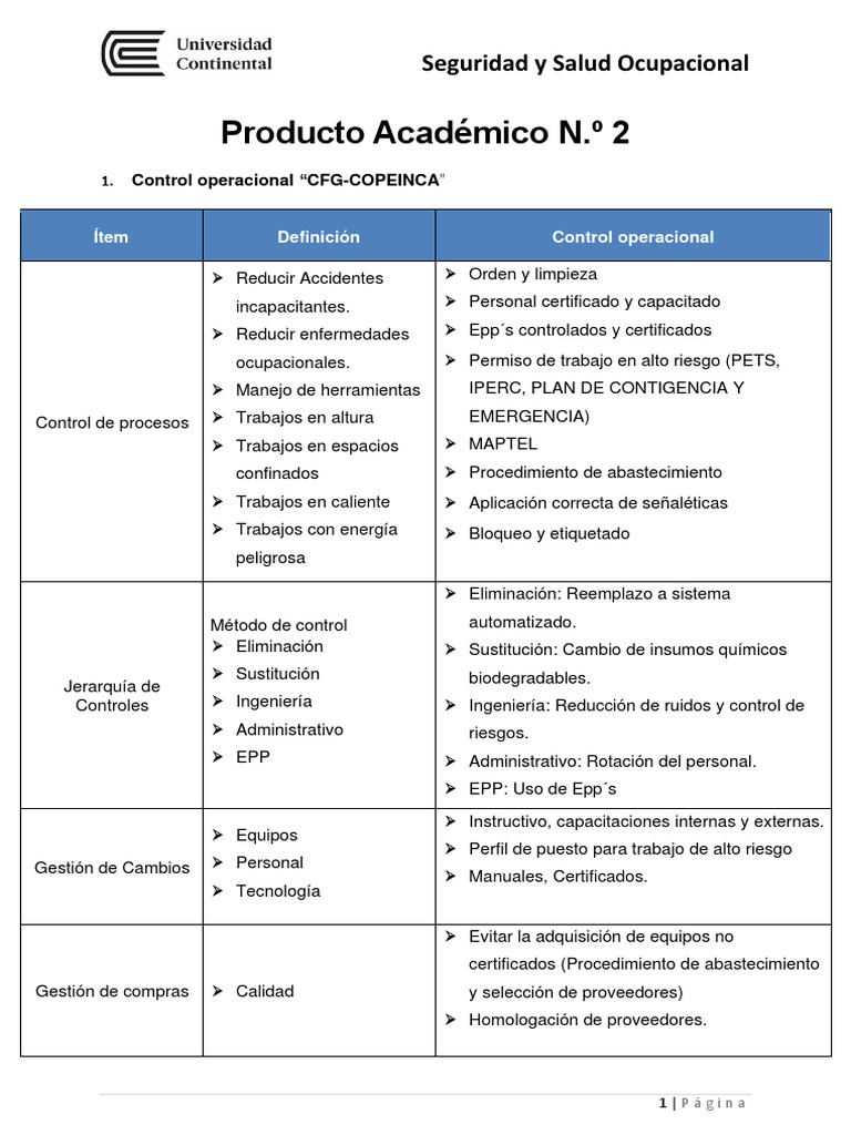 Producto Academico N 2 de Seguridad y Salud Ocupacional | PDF | Seguridad y salud ocupacional ...