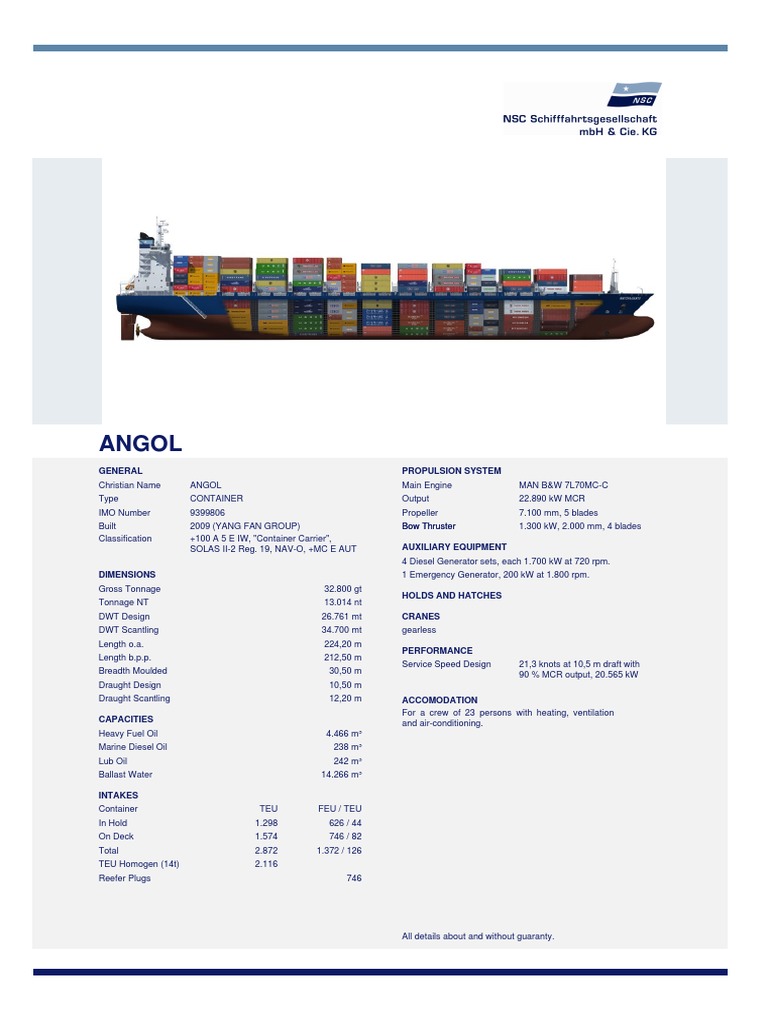 ANGOL - Container Vessel | PDF | Marine Propulsion | Shipping