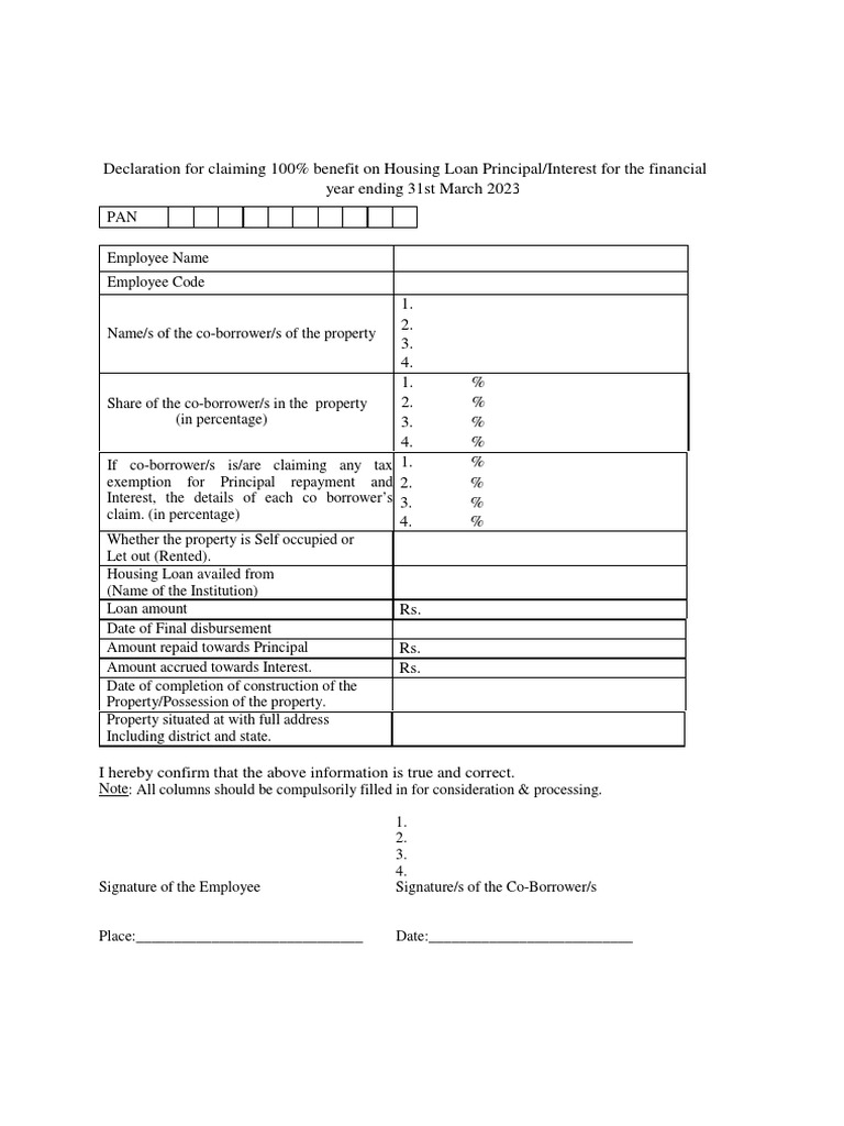 Housing Loan Tax Benefit Declaration | PDF | Finance & Money Management
