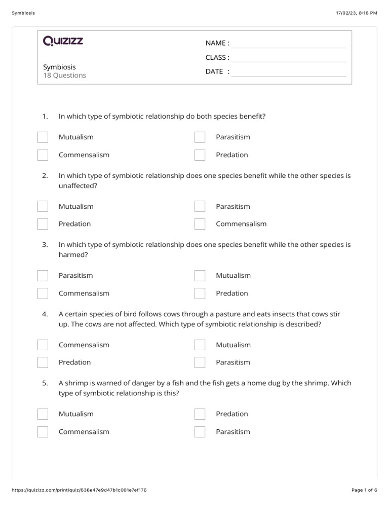 Symbiosis - With Answer Key | PDF