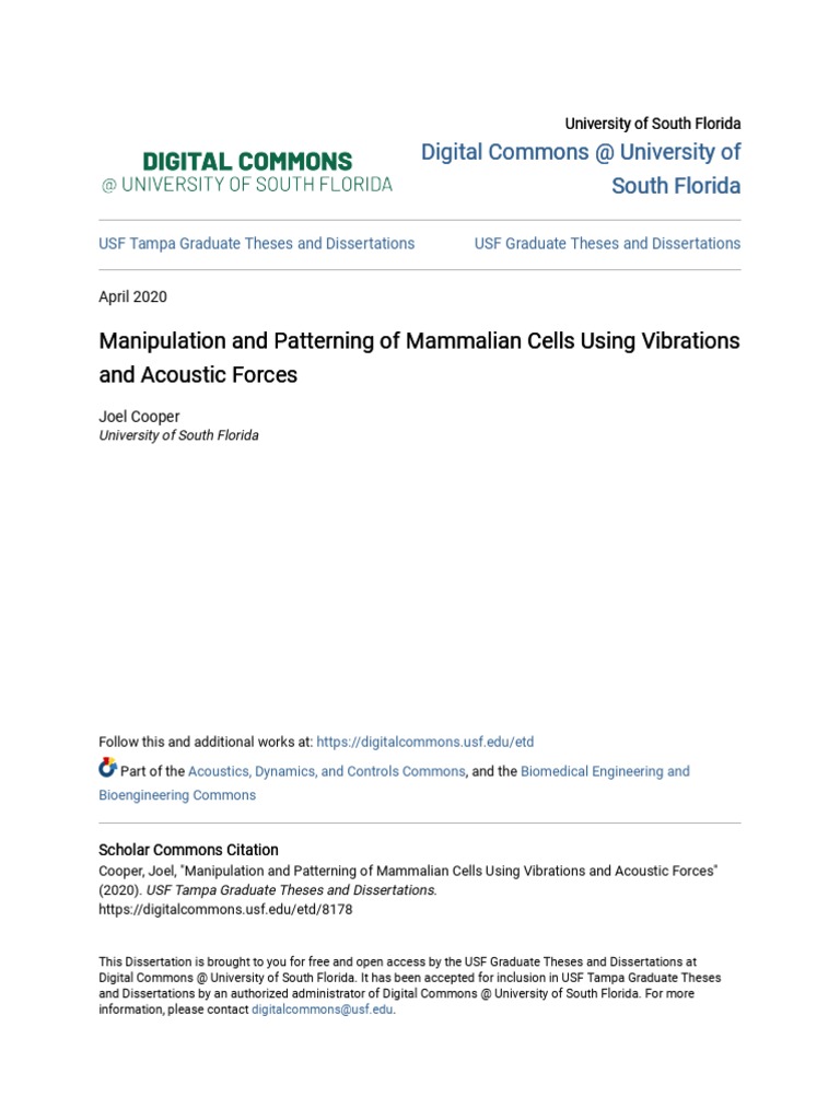 Manipulation and Patterning of Mammalian Cells Using Vibrations A | PDF ...