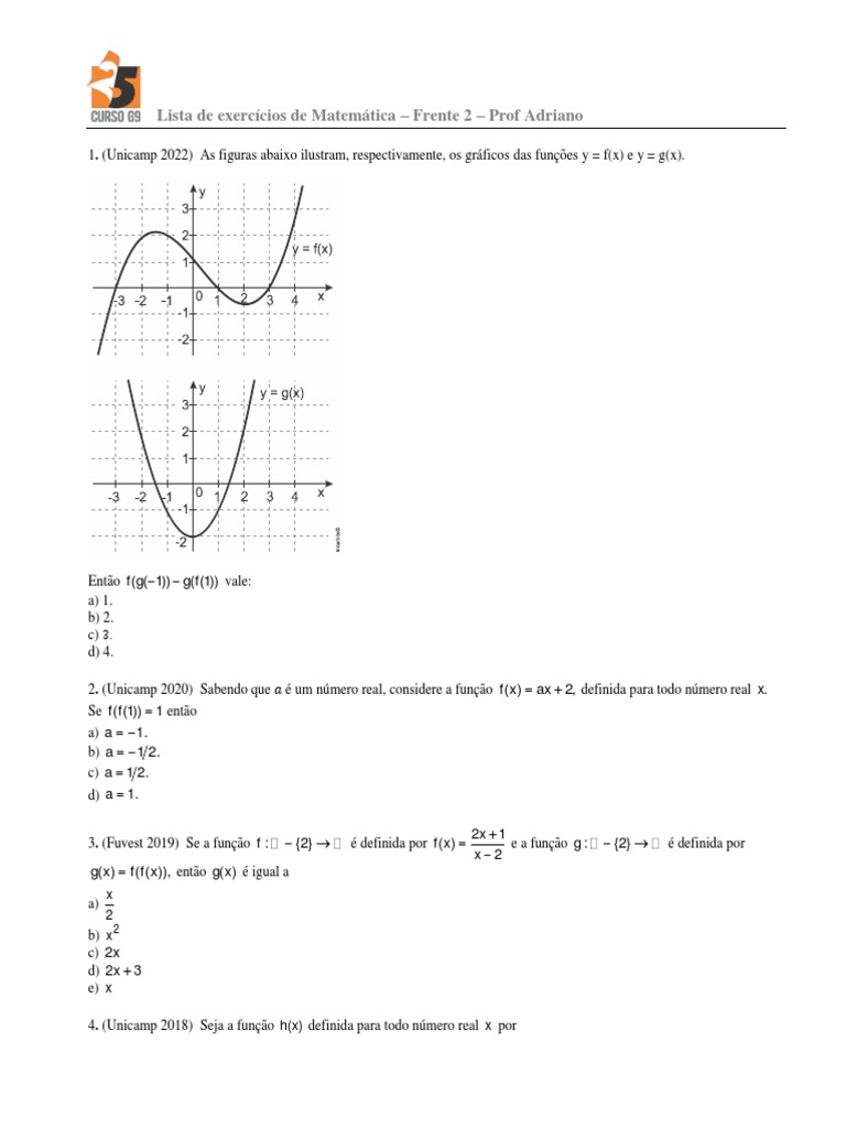 Exercícios de Função Inversa e Função Composta | PDF | Função ...