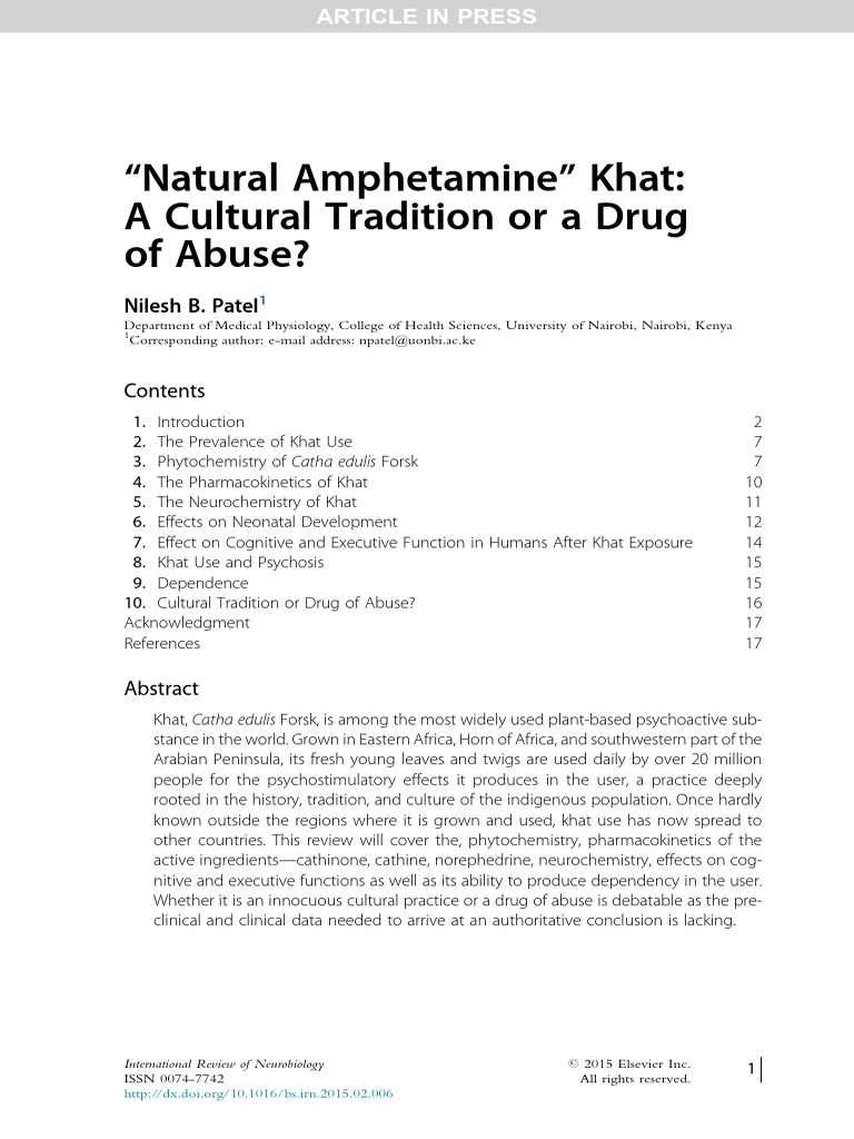 "Natural Amphetamine" Khat: A Cultural Tradition or A Drug of Abuse ...