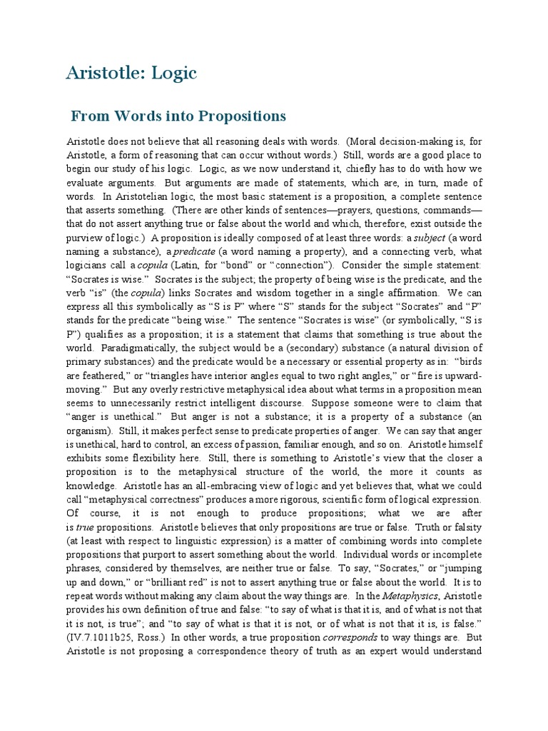 Aristotle: Logic: From Words Into Propositions | PDF | Logic | Inductive Reasoning