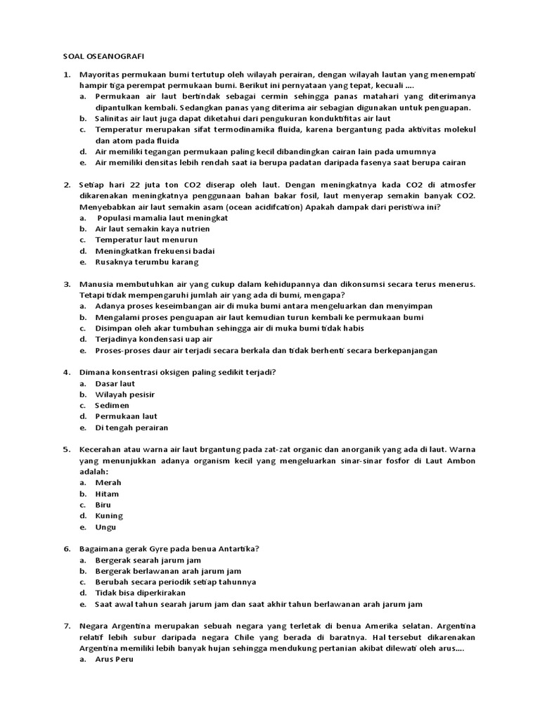 Soal Oseanografi | PDF