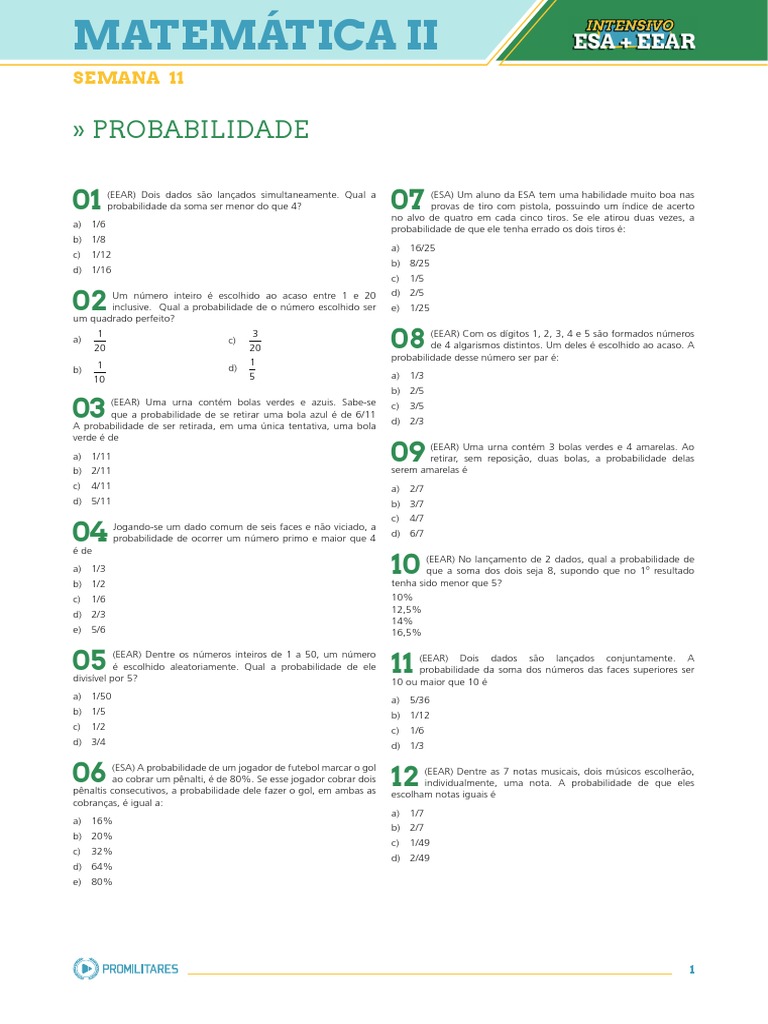 exercícios-probabilidade | PDF | Probabilidade | Conceitos matemáticos