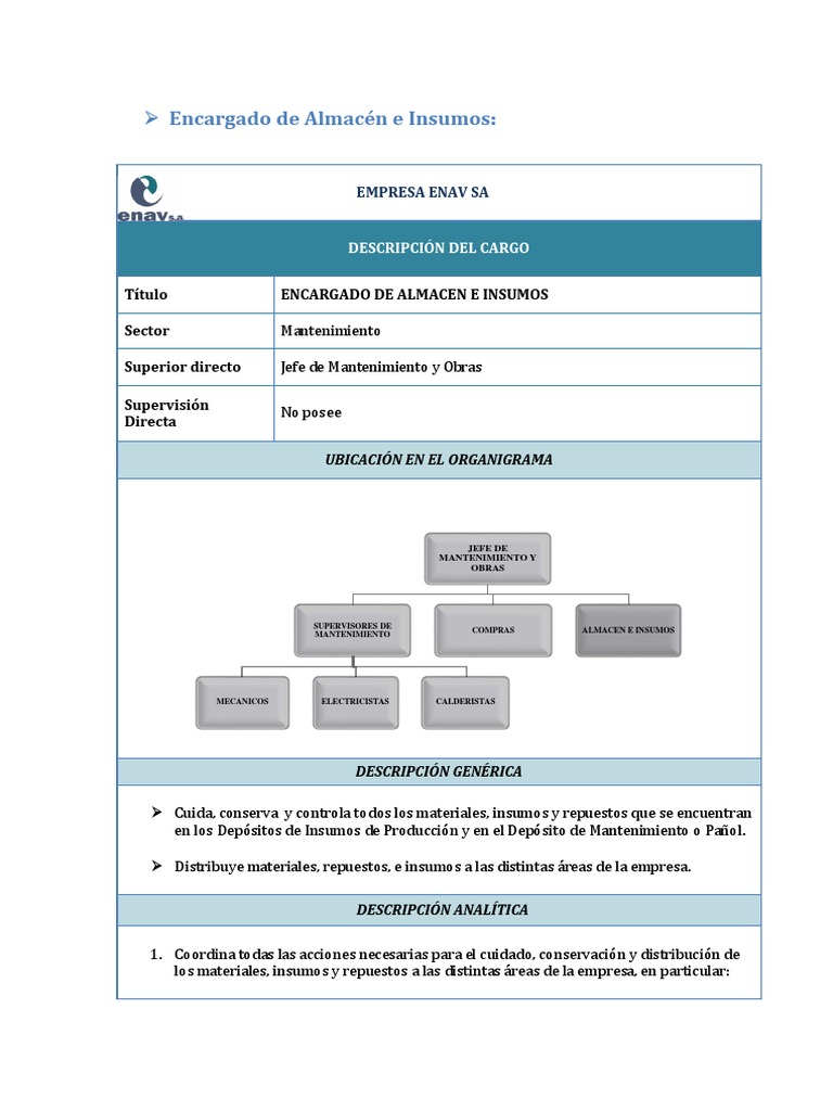 Encargado de Almacén e Insumos: Roles y Responsabilidades | PDF | Almacén