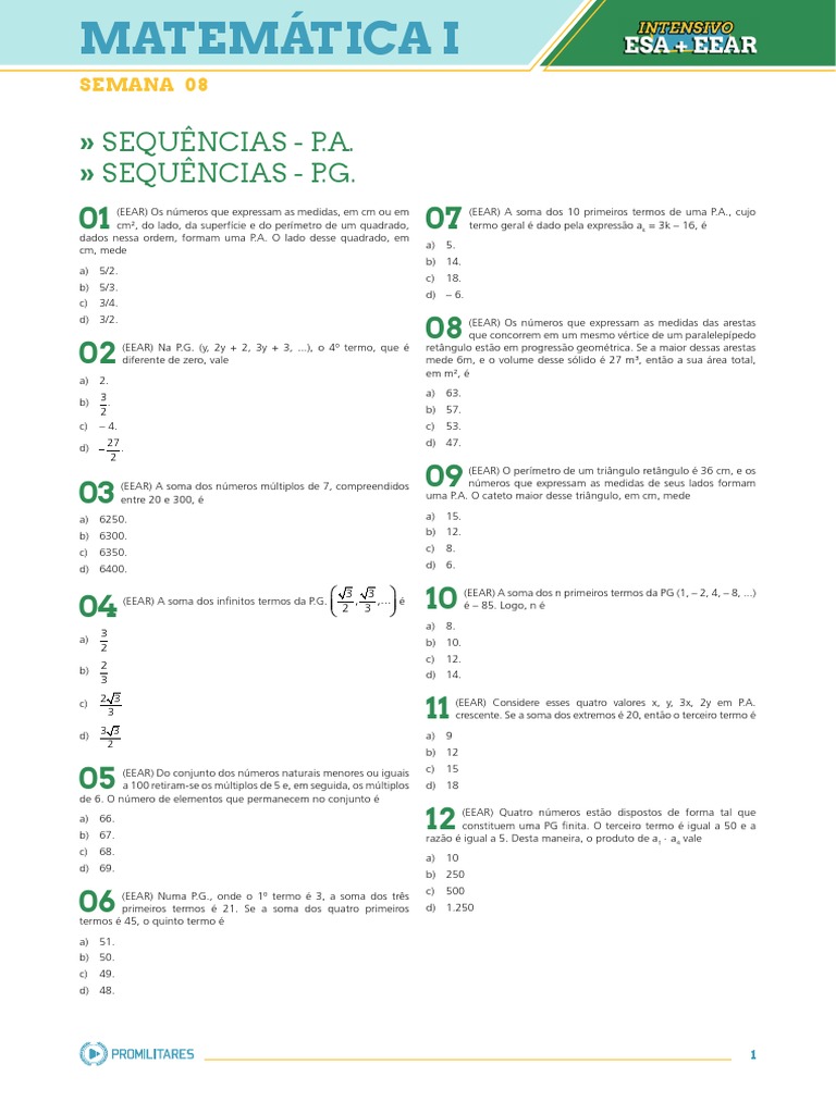 Exercícios-P.a PG | PDF | Sequência | Triângulo