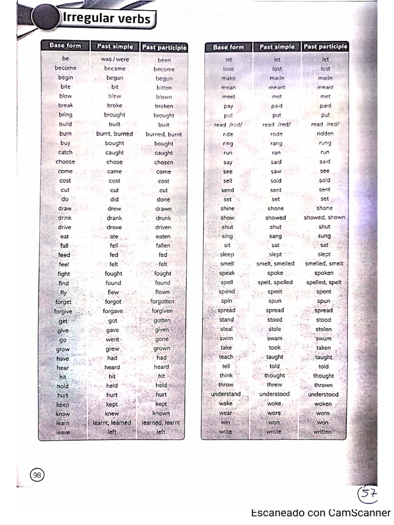 Verbos Irregulares | PDF