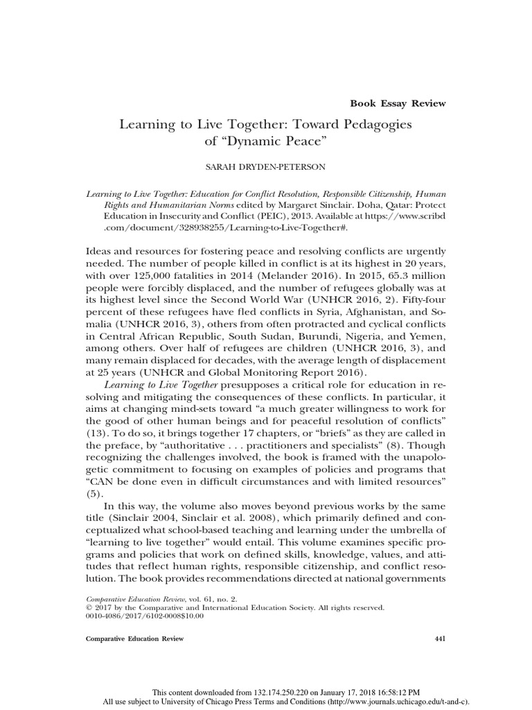 Learning To Live Together: Toward Pedagogies of "Dynamic Peace" | PDF | Refugee | Pedagogy