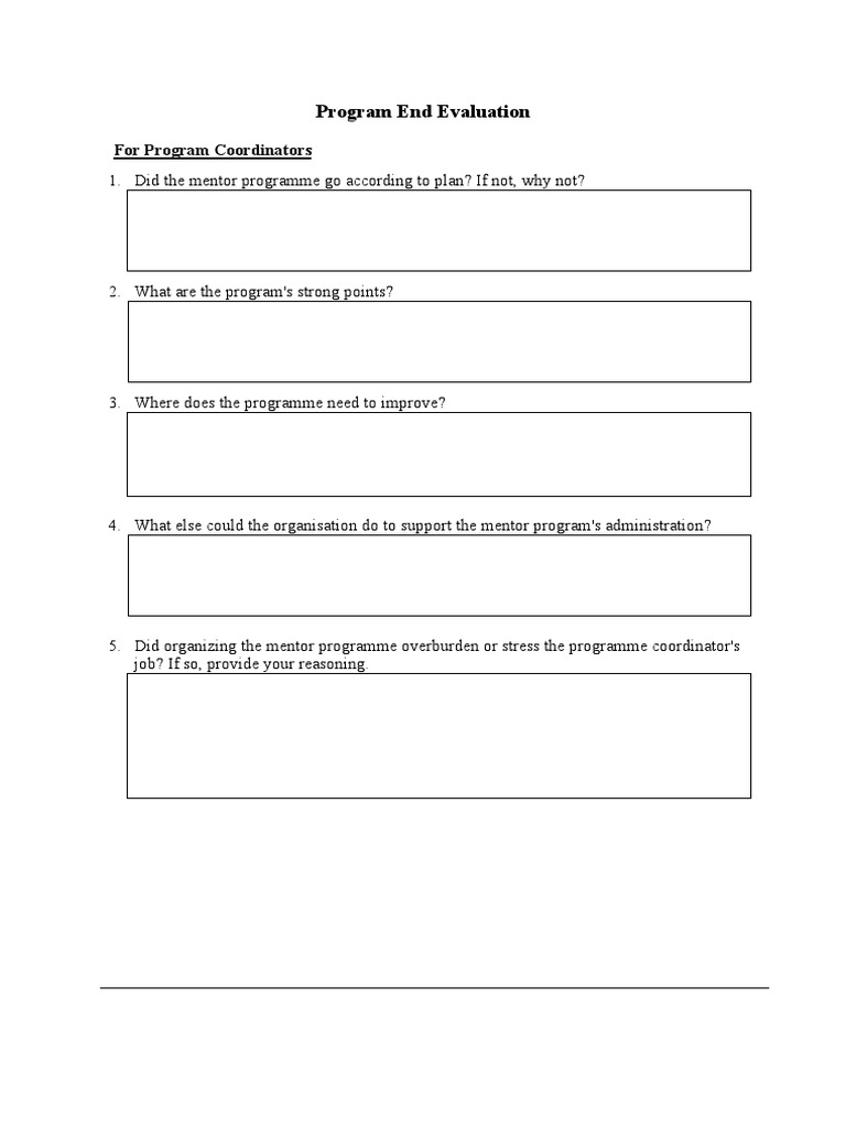 Sample Program Evaluation Survey Questions | PDF | Mentorship ...
