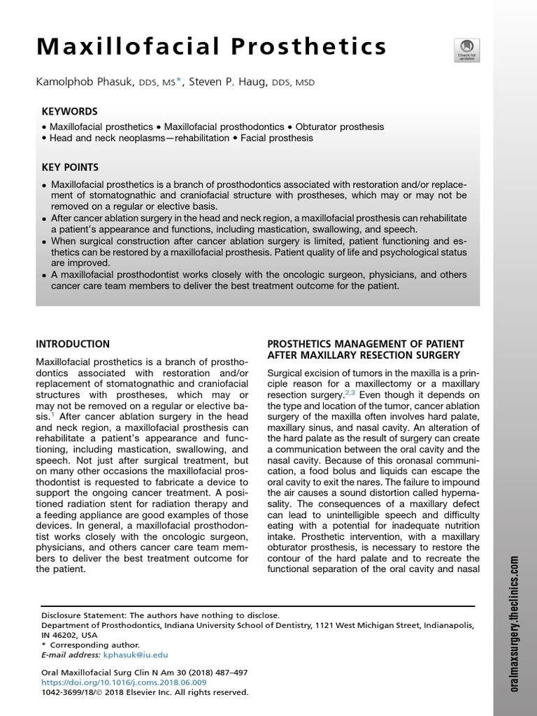 Maxillofacial Prosthetics: Kamolphob Phasuk,, Steven P. Haug | PDF ...
