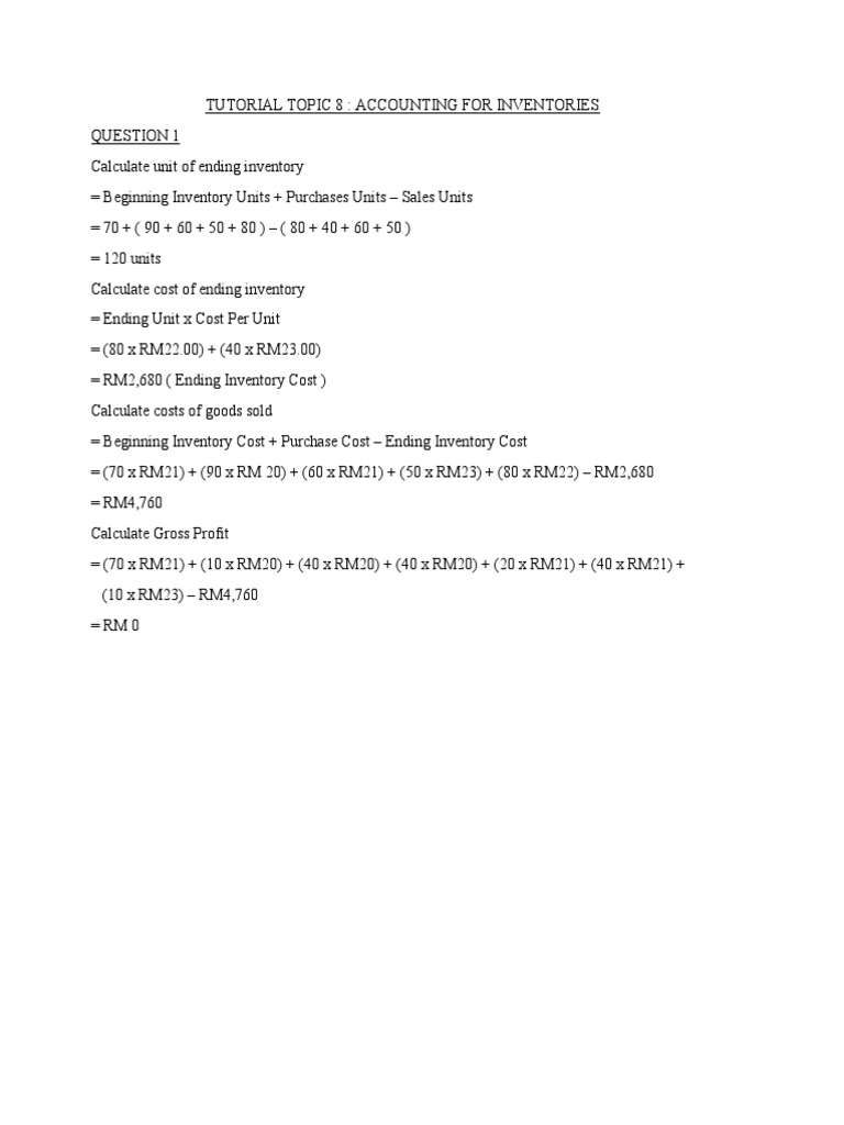 Acc Tutorial Topic 8 | PDF | Cost Of Goods Sold | Inventory