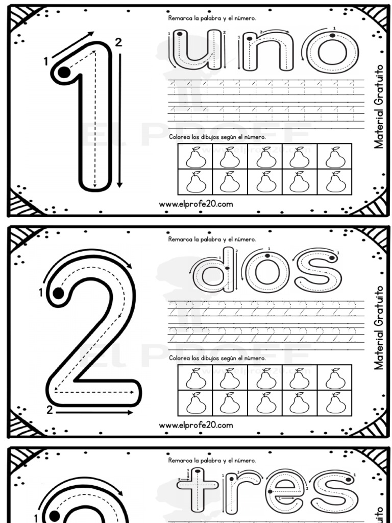 Fichas de Grafomotricidad Numeros Del 1 Al 10 Elprofe20 | PDF