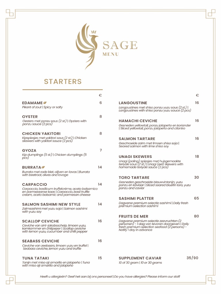 Sage Menukaart Voorjaar | PDF