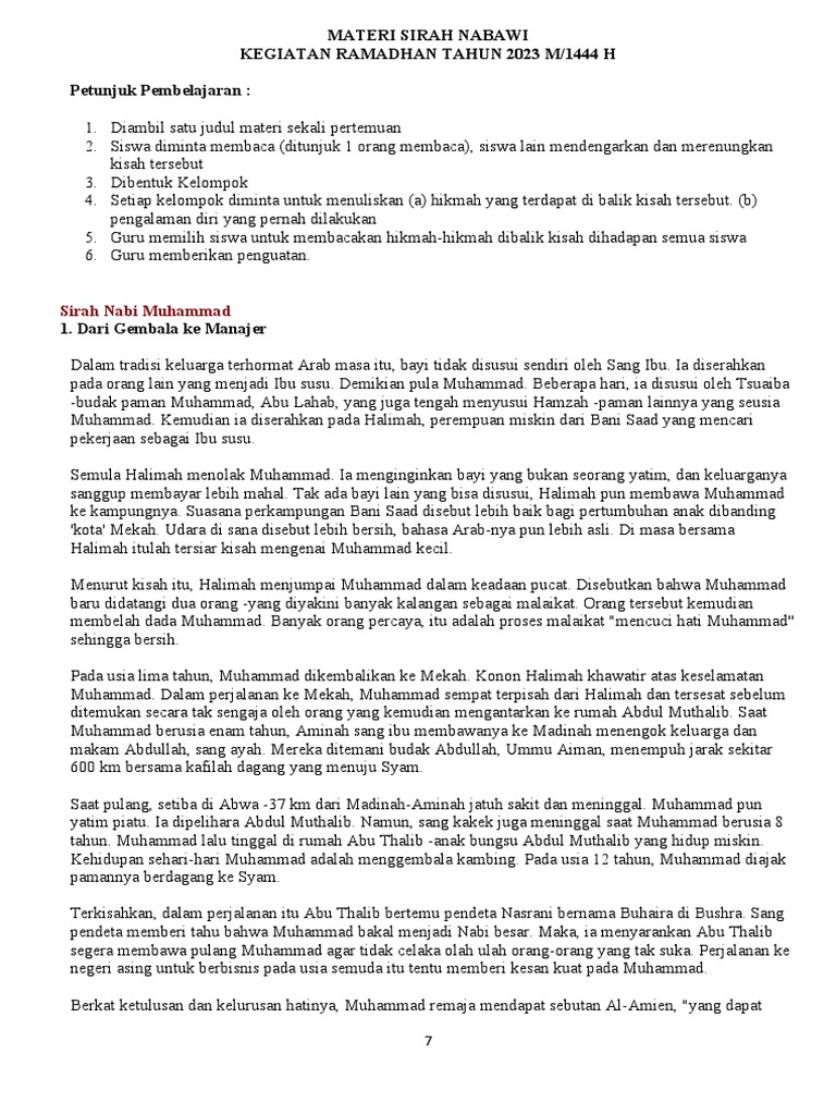 Materi Sirah Nabawi untuk Siswa | PDF