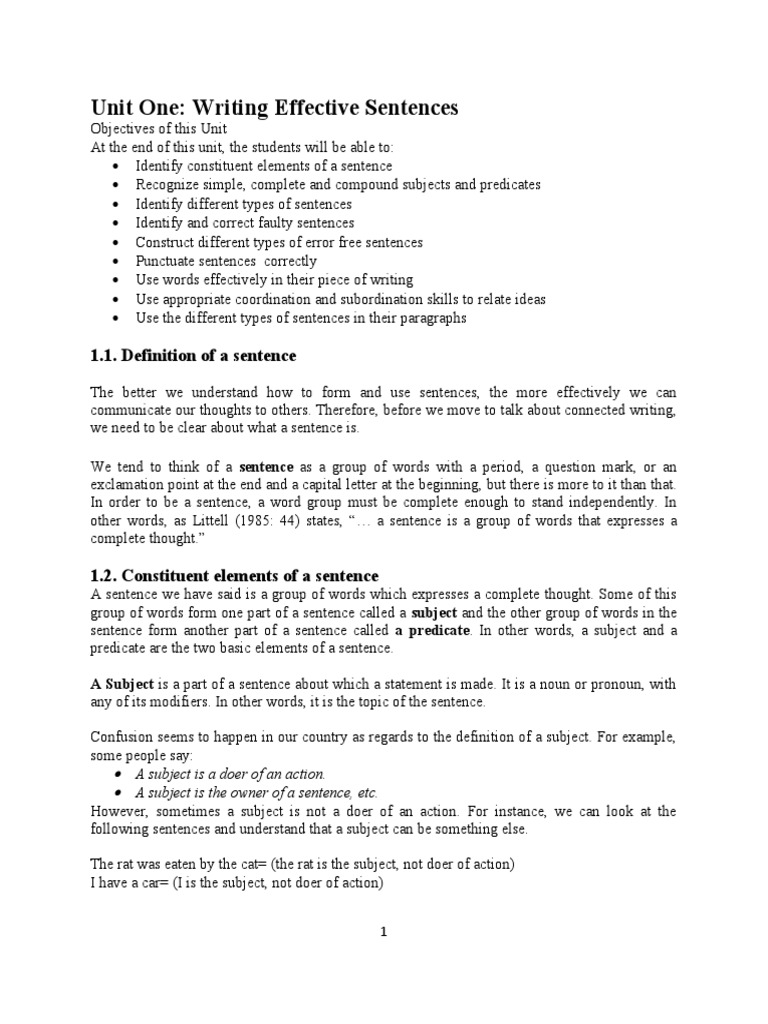 Basic Writing Skills Handout | PDF | Subject (Grammar) | Predicate ...