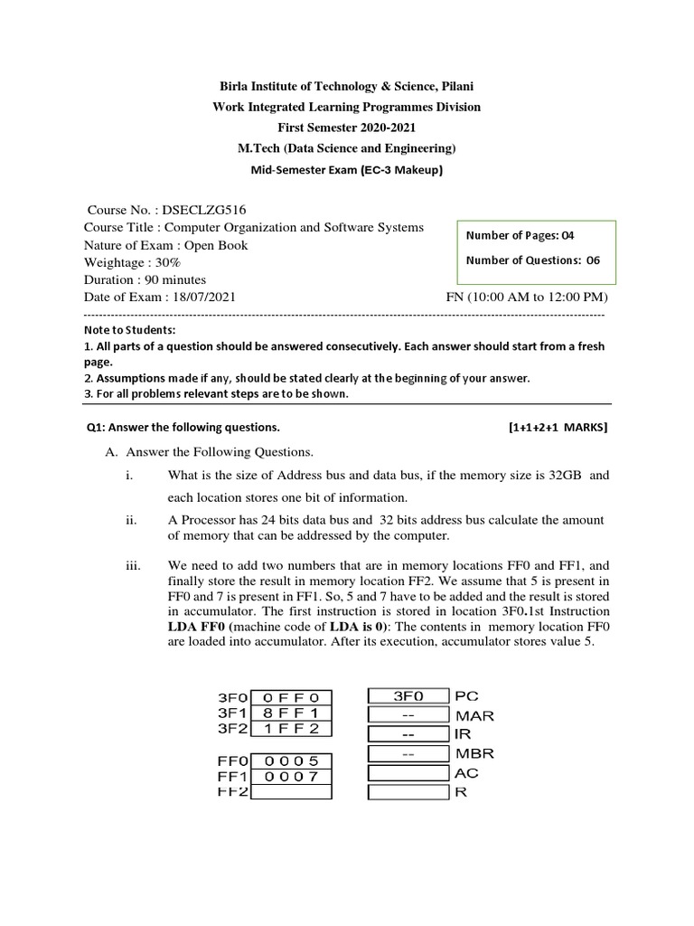 MID SEM Makeup QP July 2021 | PDF | Cpu Cache | Digital Electronics