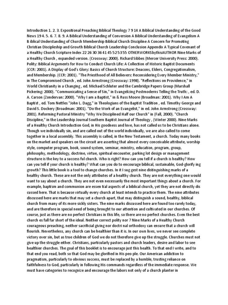 Nine Marks - Docx Healthy Church | PDF | Expository Preaching | Sermon