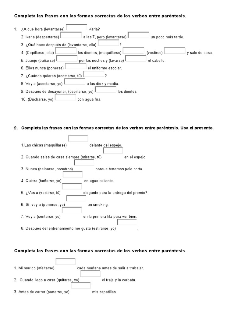 Completa frases con verbos en contexto | PDF