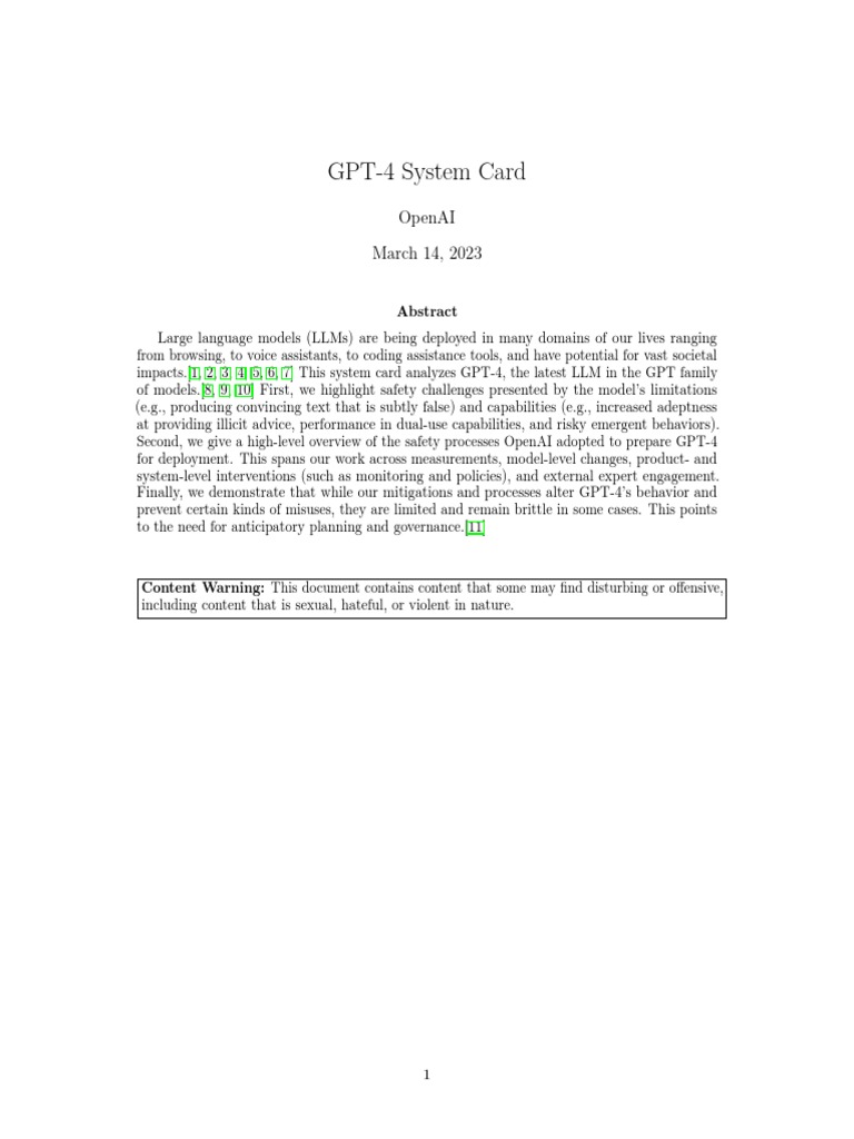 GPT-4 System Card: Safety Analysis and Mitigations | PDF | Risk ...
