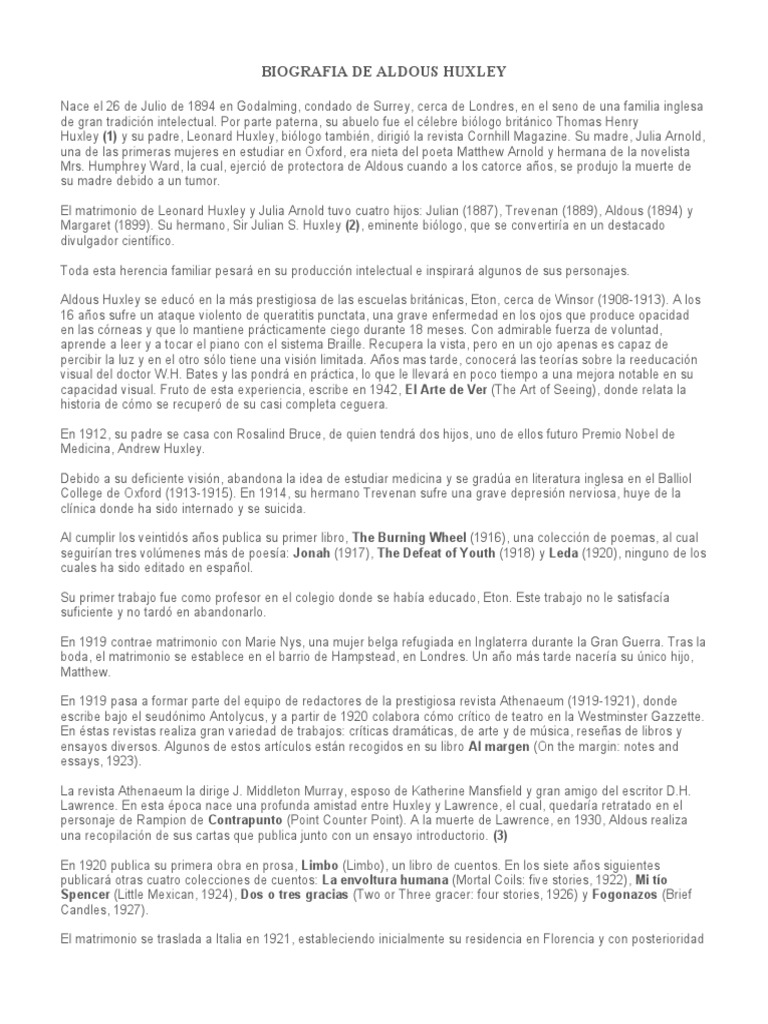 Biografía de Aldous Huxley | PDF
