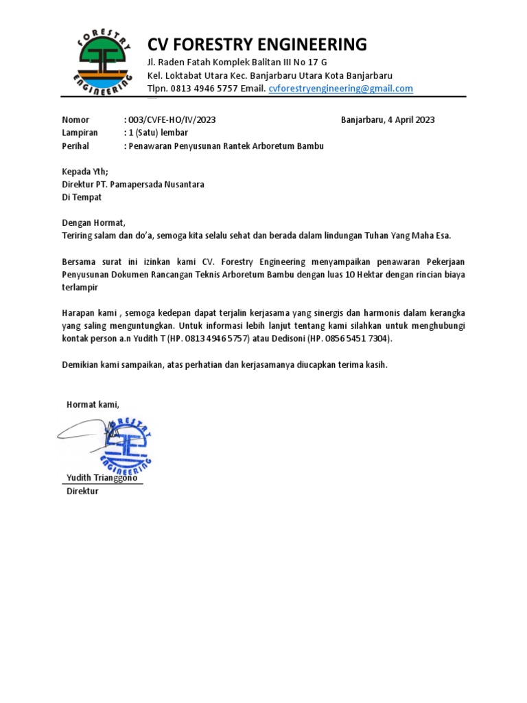 DRAFT SURAT PENAWARAN EKSTERNAL PAMA | PDF