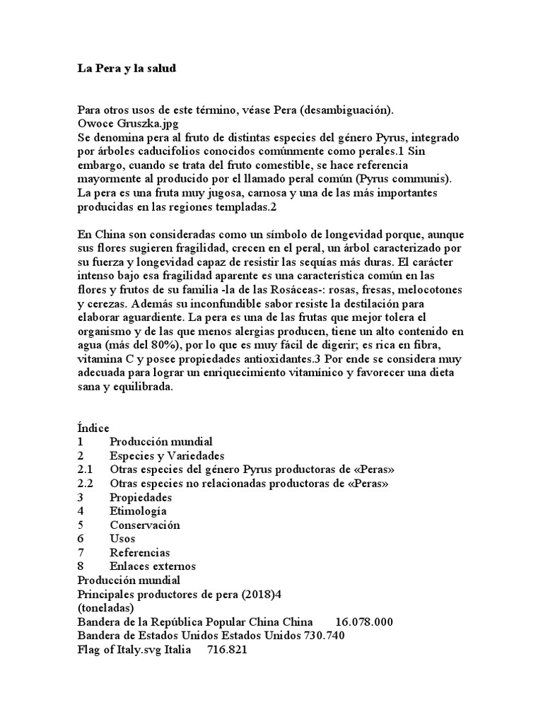 Beneficios y propiedades de la pera | PDF | Fruta | Comida y bebida