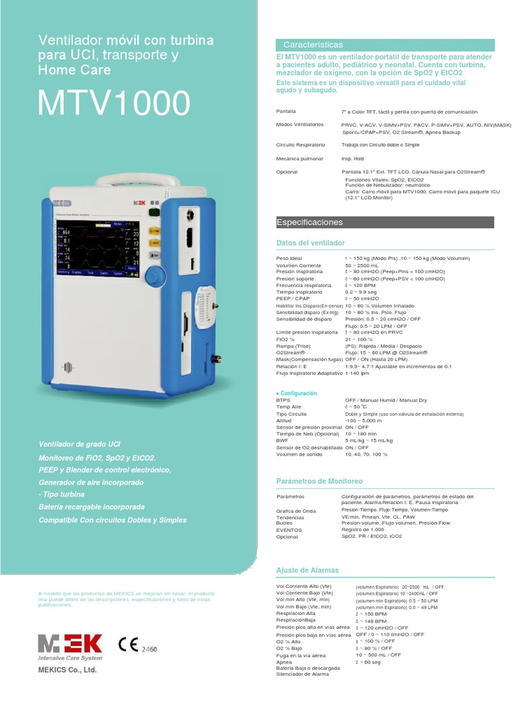 Catálogo - Ventilador - Sin Referenciar MTV1000 | PDF | Respiración