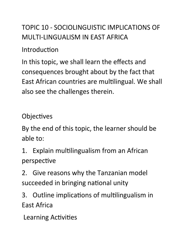 Multilingualism's Sociolinguistic Impact in East Africa | PDF ...