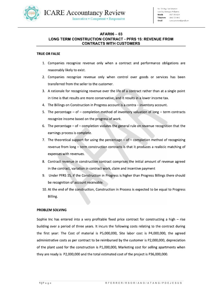 AFAR06-03 LONG TERM CONSTRUCTION CONTRACT (PFRS 15 REVENUE FROM CONTRACTS WITH CUSTOMERS ...