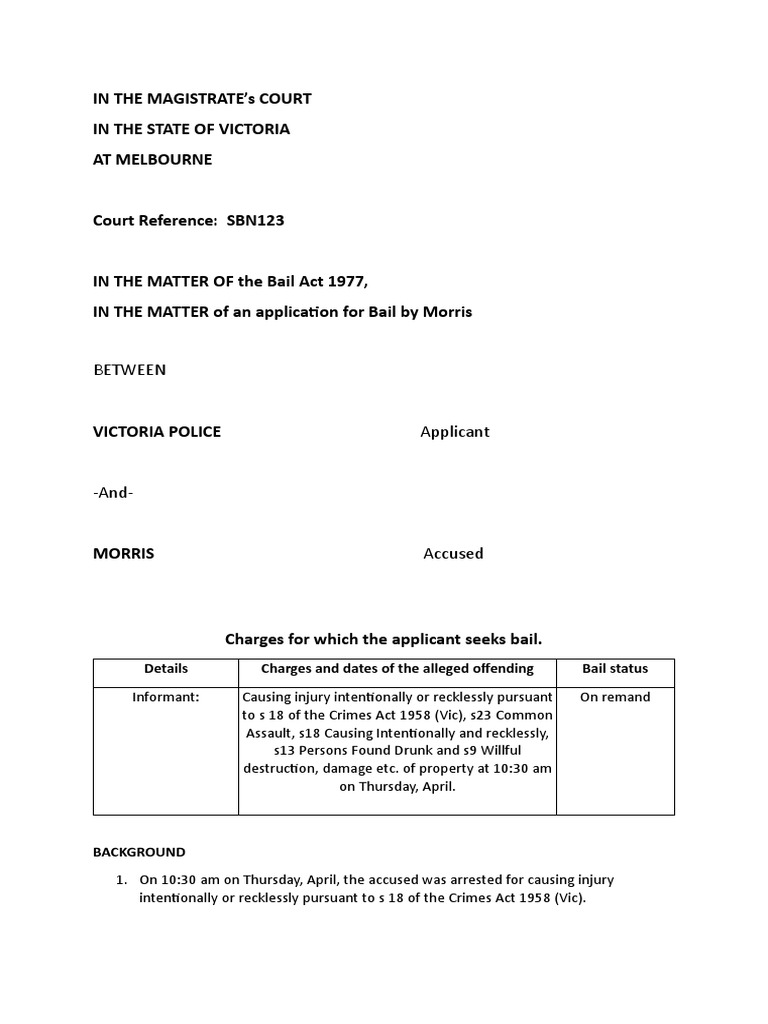 VIC Bail Application Charges | PDF | Bail | Arrest