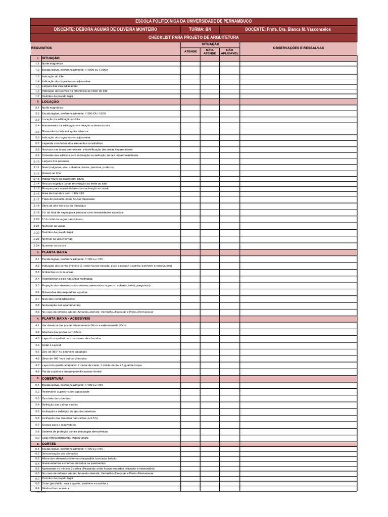 DEBORA AGUIAR- CHECKLIST PROJETO DE ARQUITETURA | PDF | Design ...