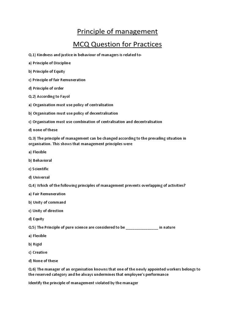 Principle of Management MCQ Question For Practices | PDF | Employment ...