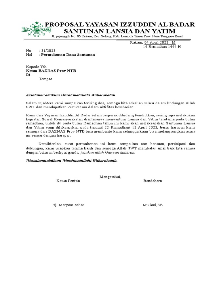 PROPOSAL LANSIA DAN YATIM Izzuddin | PDF