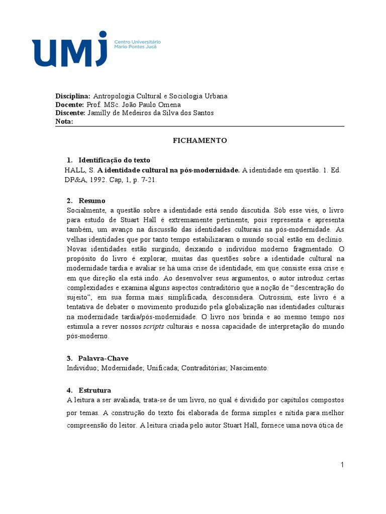 Fichamento - Modernidade Cultural | PDF | Sociologia