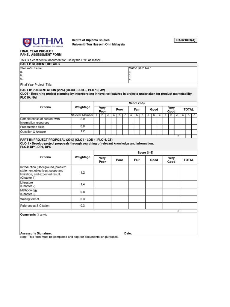 DAC21801 - FYP Rubric CeDS 20222023 - EX - Final | PDF | Engineering | Knowledge