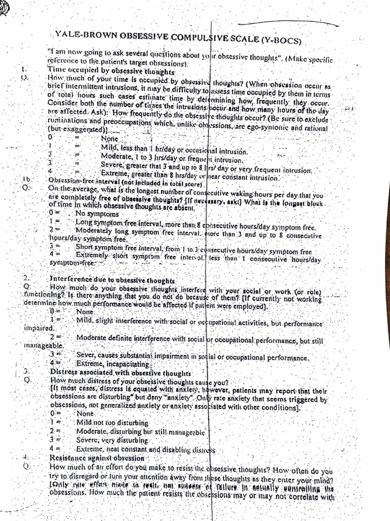 Y Bocs | PDF | Obsessive–Compulsive Disorder | Insight