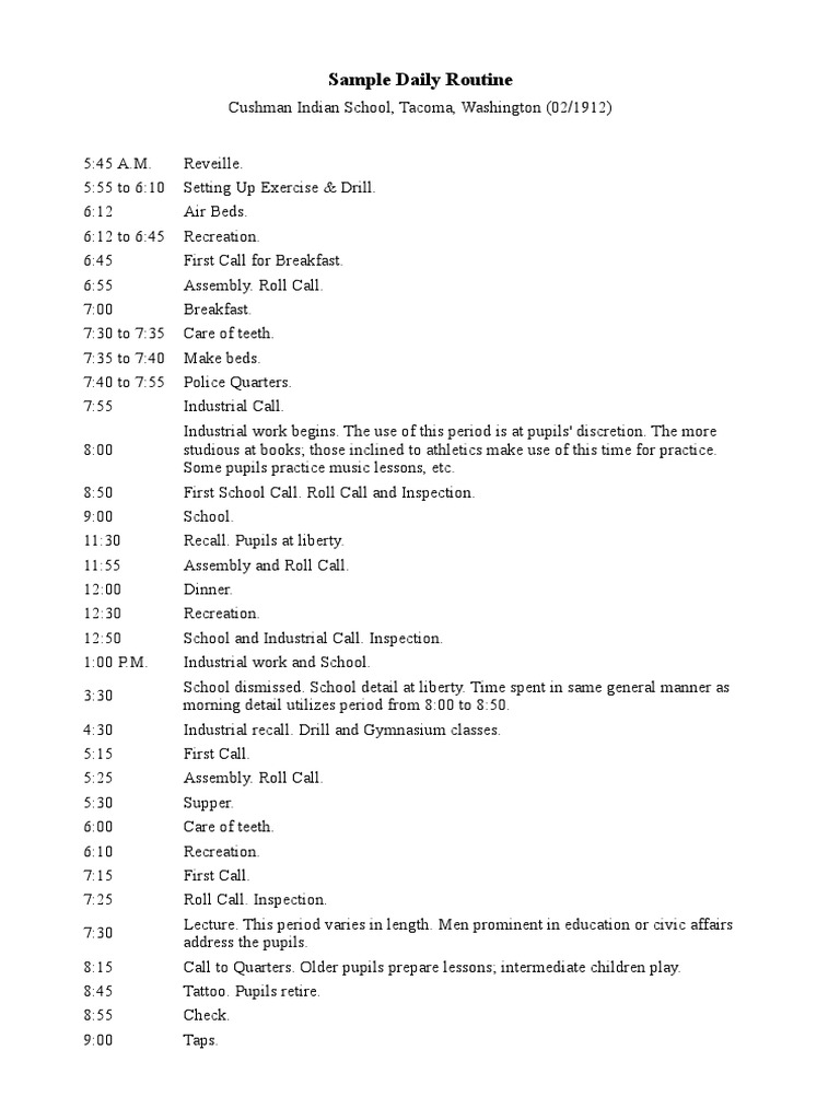 Native - Americans.Cushman - Indian.School Sample - Daily.routine | PDF