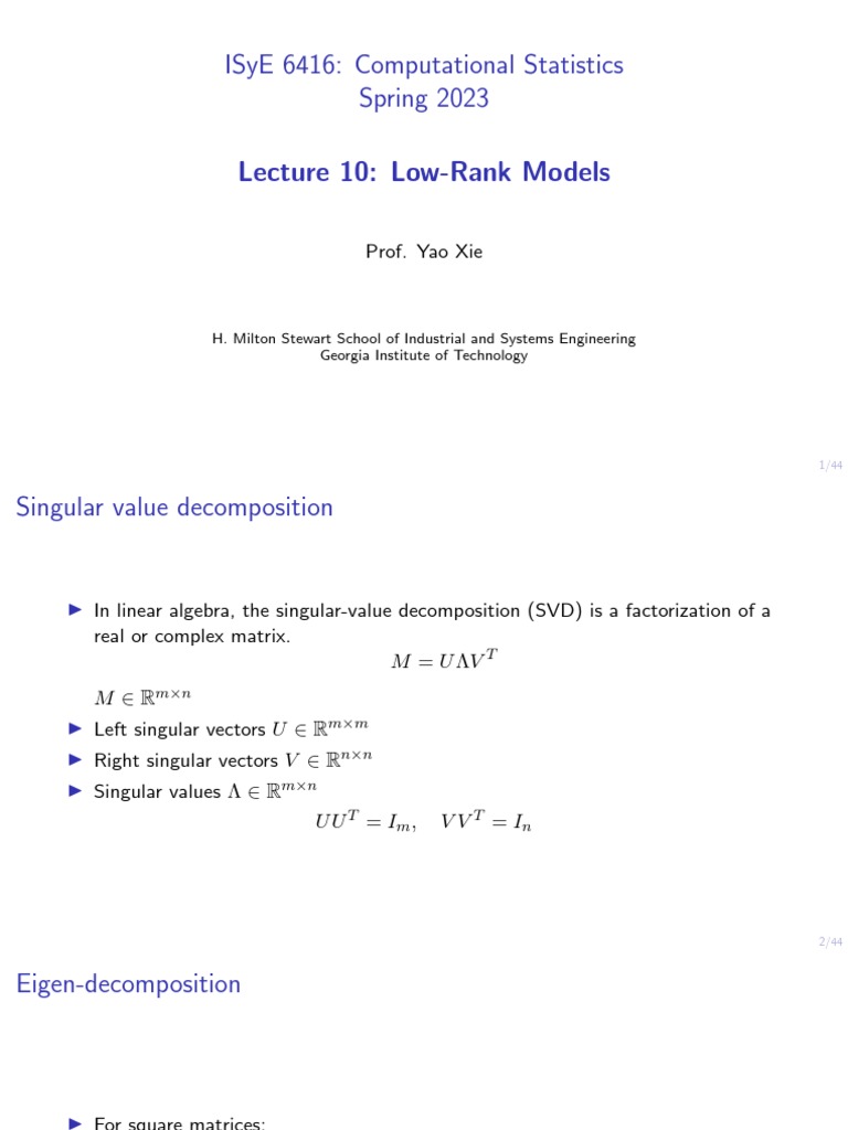ISyE 6416: Low-Rank Models for Computational Statistics | PDF | Principal Component Analysis ...