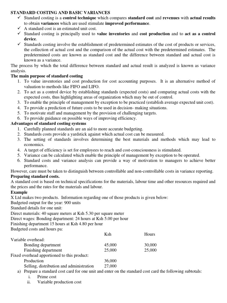 Standard Costing and Basic Variances | PDF | Output (Economics ...