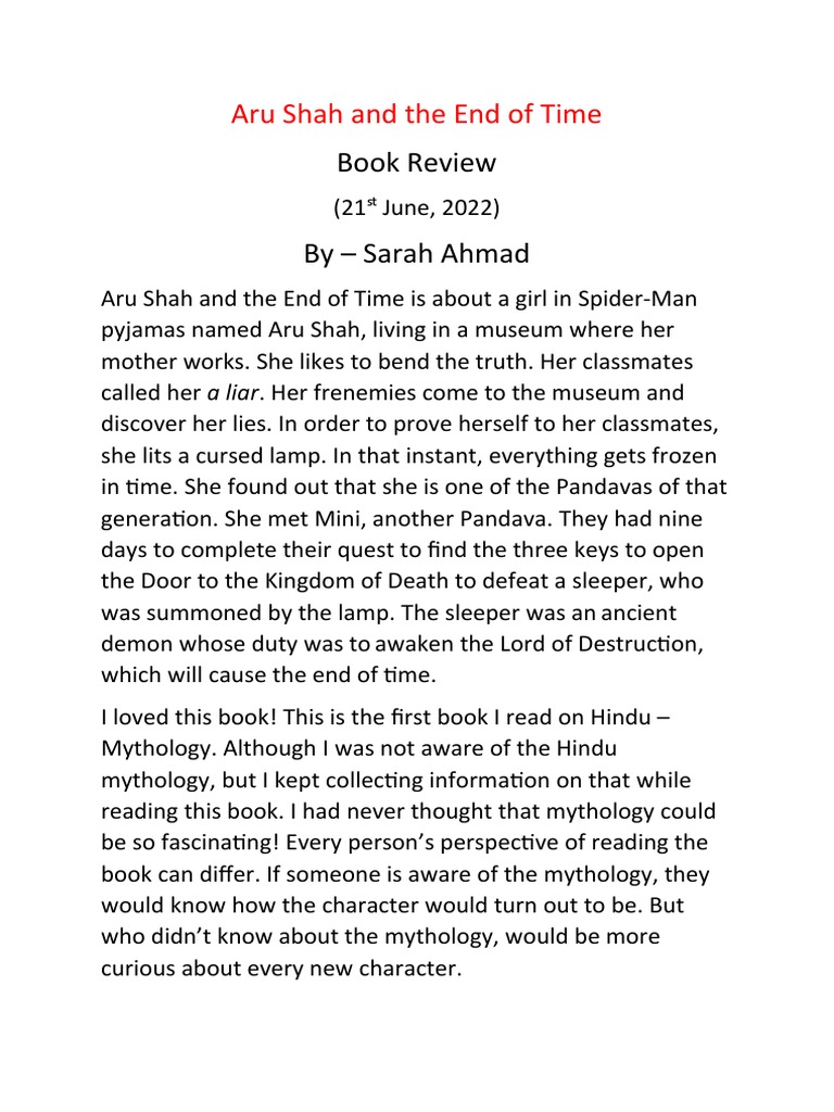 Aru Shah and the End of Time Review | PDF | Religion & Spirituality ...
