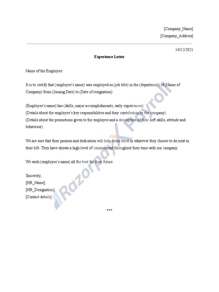 Experience Letter Format DesignPDF | PDF