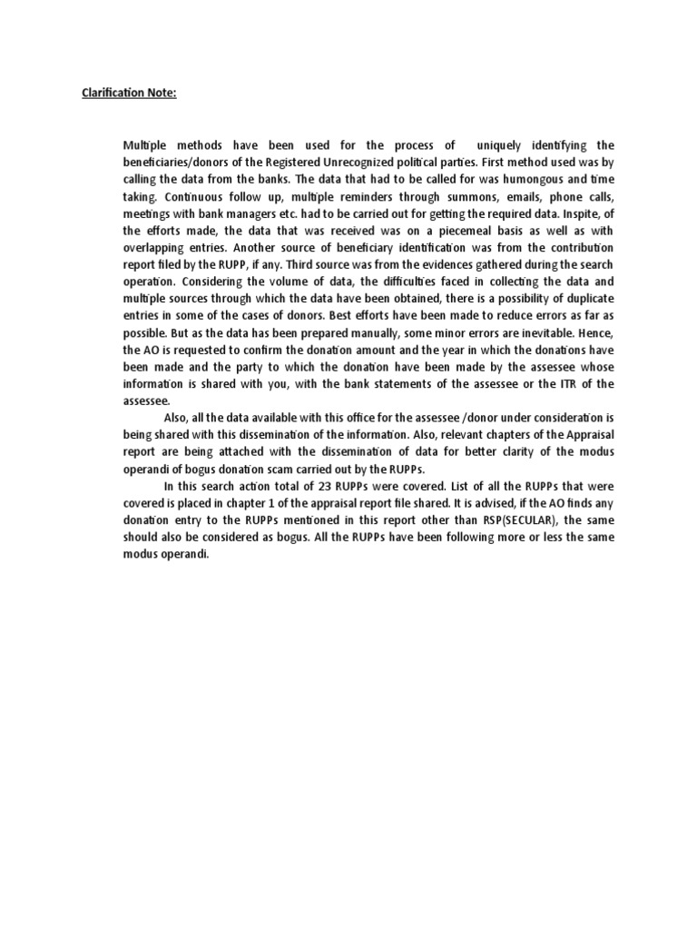 Clarification Note For AOs - RSP | PDF