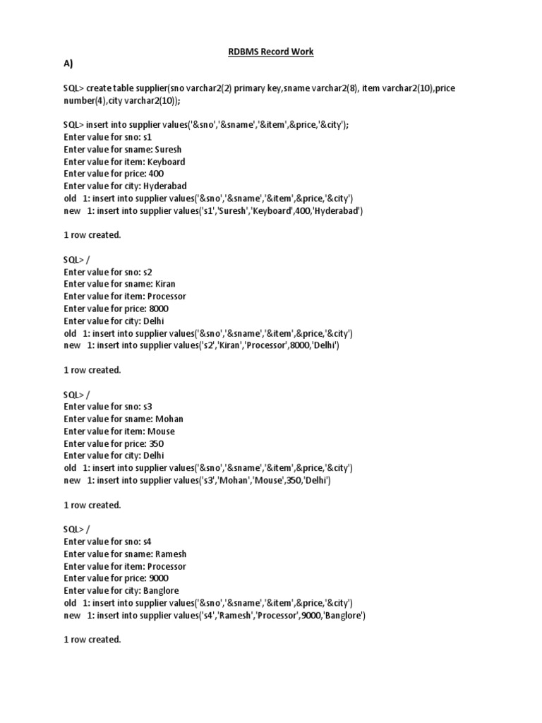 RDBMS Record Work | PDF | Sql | Software Design