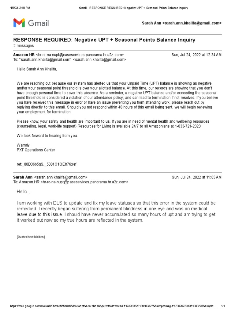 Gmail - RESPONSE REQUIRED - Negative UPT + Seasonal Points Balance ...