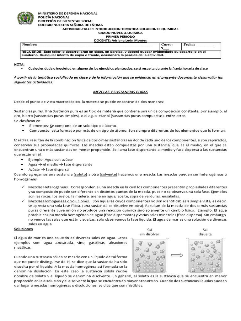 Taller Introduccion Tematica Soluciones Quimicas 9° 2023 | PDF ... Taller Introduccion Tematica Soluciones Quimicas 9° 2023 | PDF ...